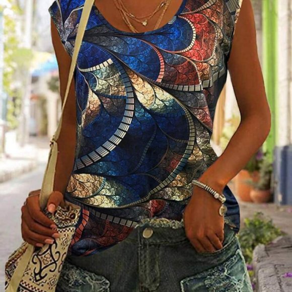 Tops | Womens Contemporary Abstract Loose Neck Blouse Lg | Poshmark